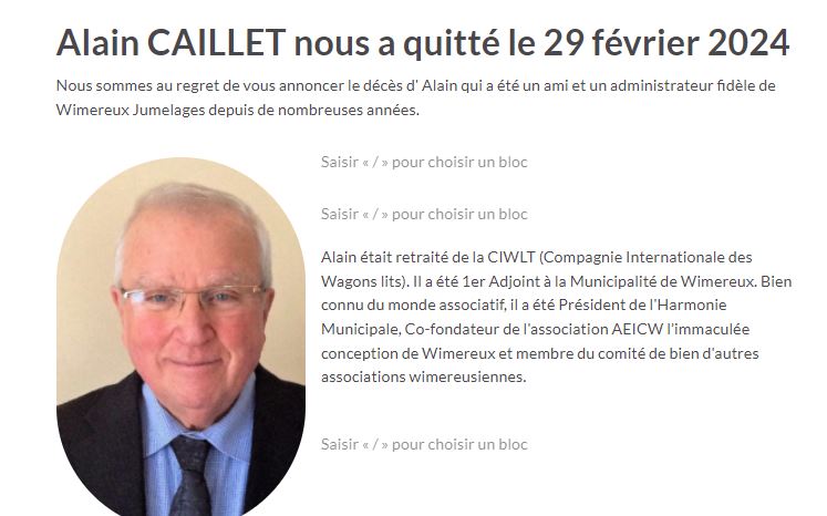 Alain CAILLET nous a quitté le 29 février 2024